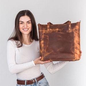 Distressed Leather Tote Bag for Everyday Use | Genuine Leather Shoulder ...