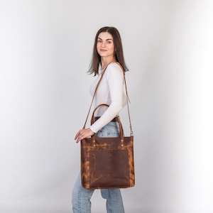 Distressed Leather Tote Bag for Everyday Use | Genuine Leather Shoulder ...
