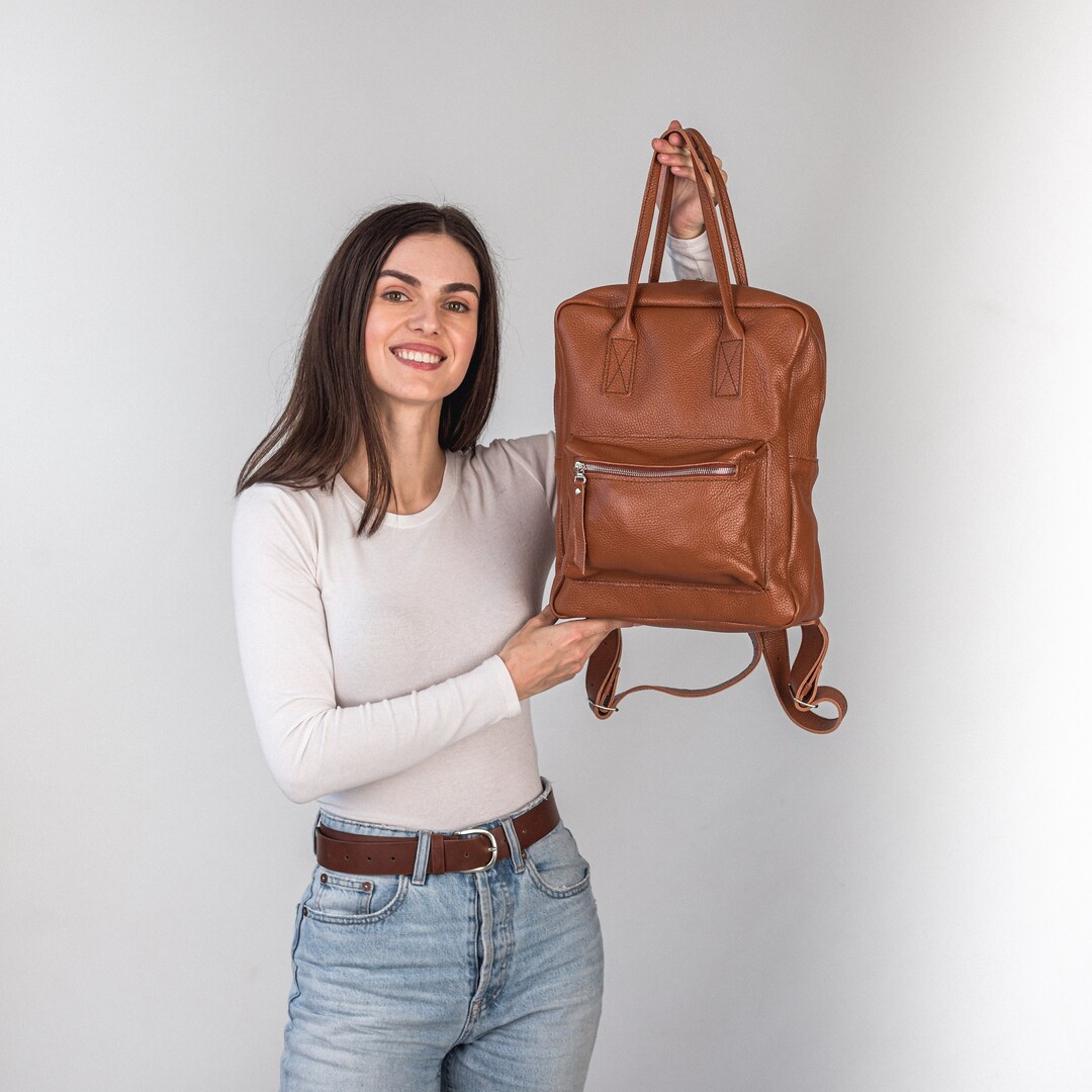 Pebble Leather Backpack: Cowhide Everyday Backpack With Zipper - Etsy