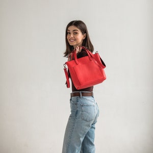 Red Leather Mini Tote Bag, Handmade Crossbody Shoulder Bag for Mom - Etsy
