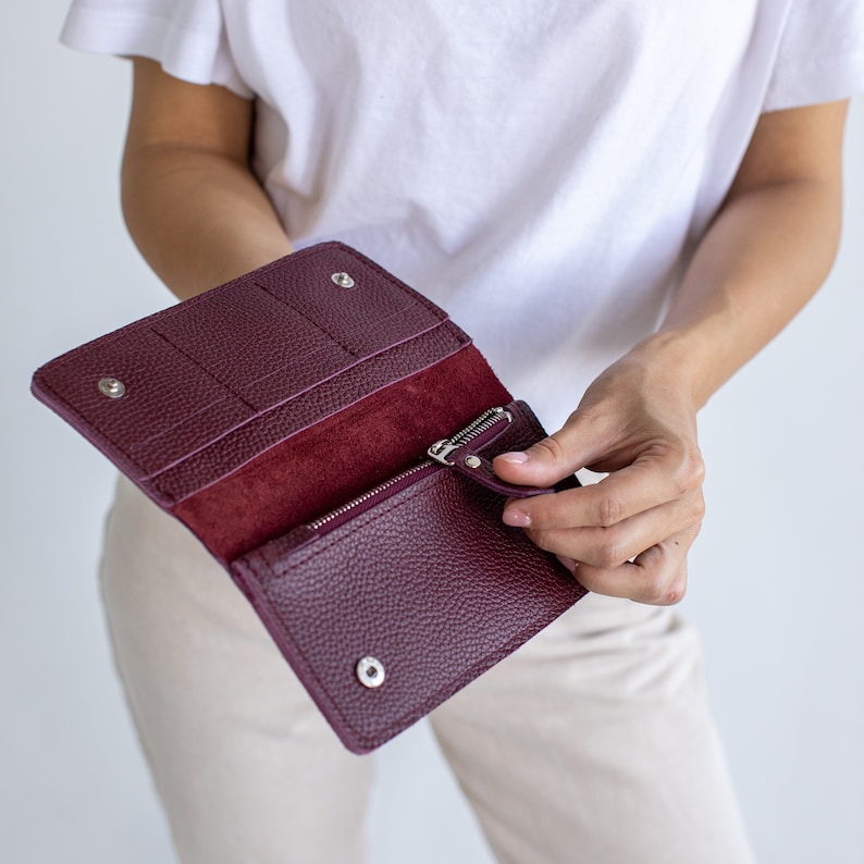 Handmade Pebbled Leather Wallet: Slim Women's Purse With Zipper - Etsy UK