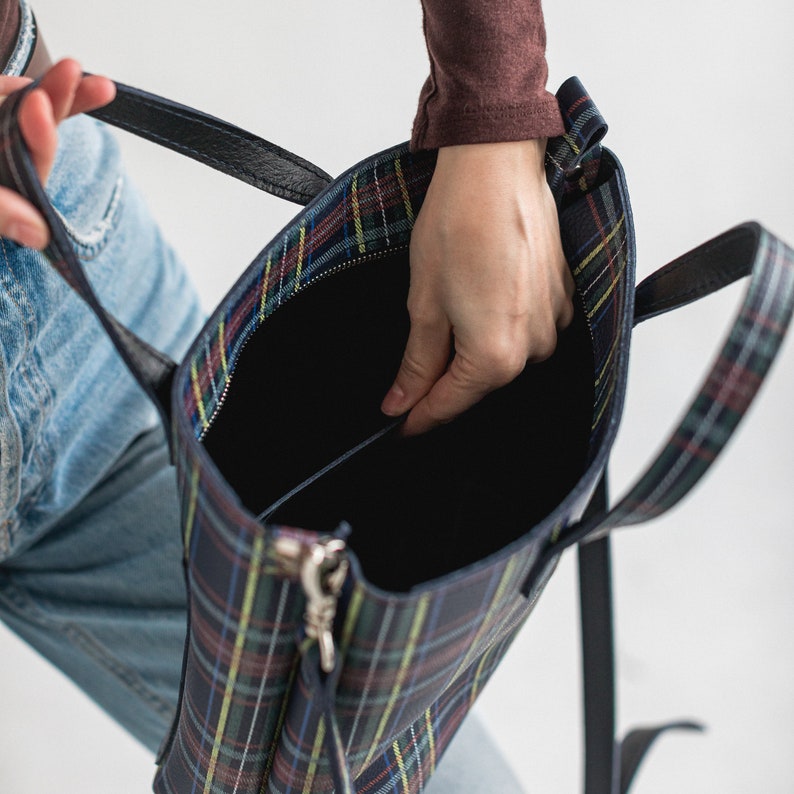 Genuine Leather Tote Bag Handmade Plaid Leather Mini Tote - Etsy