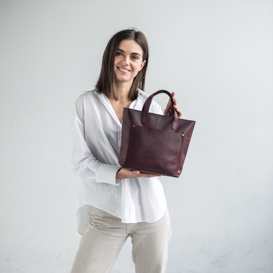 Leather Mini Tote Bag for Women Men | Personalization Mini Tote Bags ...