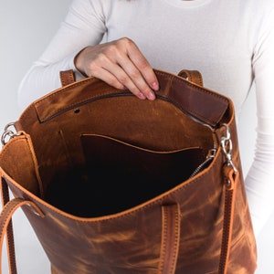 Distressed Leather Tote Bag for Everyday Use | Genuine Leather Shoulder ...