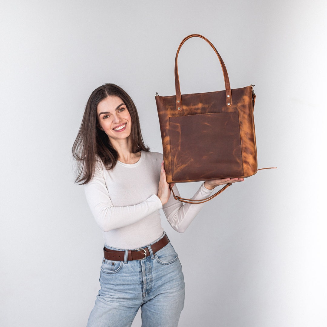 Distressed Leather Tote Bag for Everyday Use | Genuine Leather Shoulder ...
