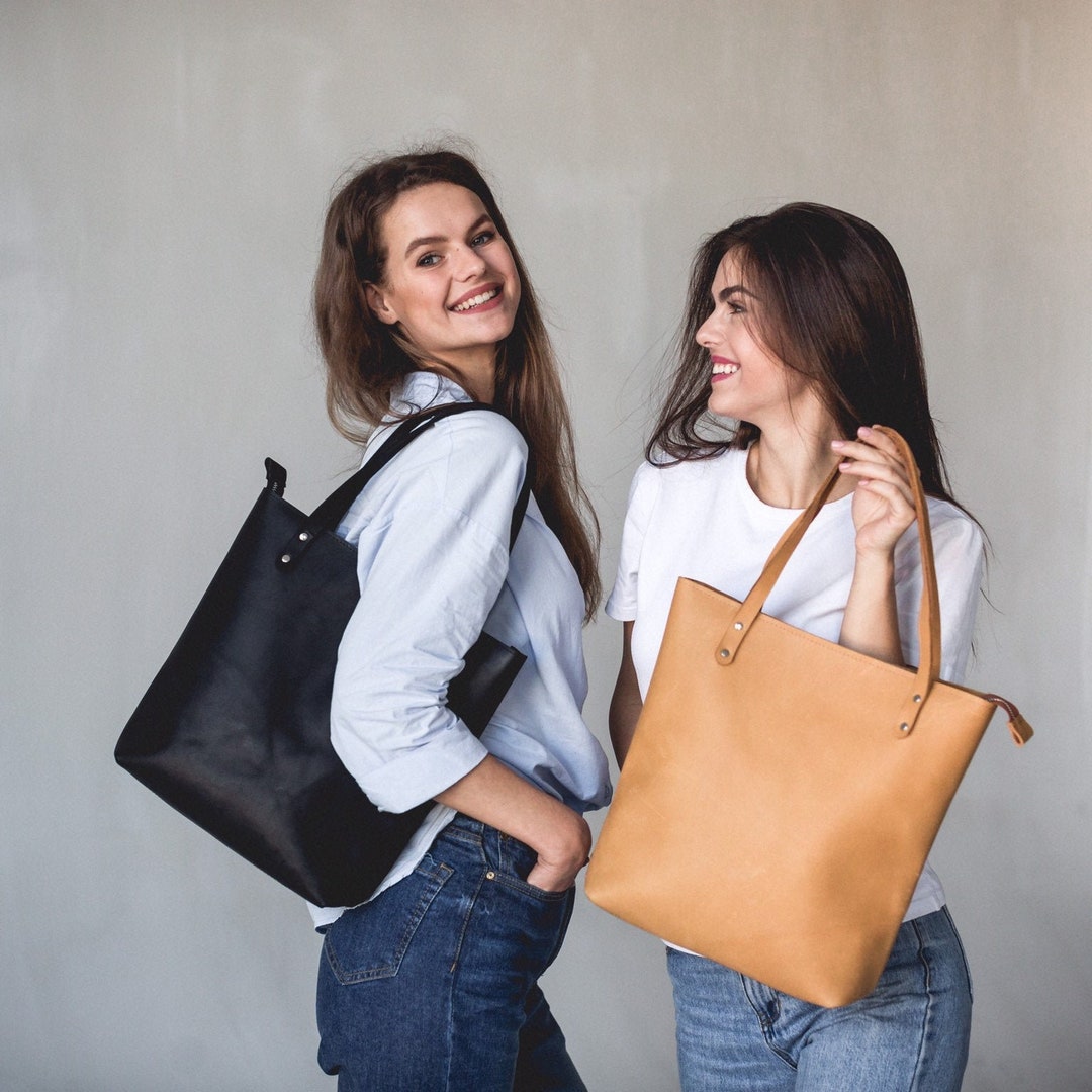 Chic Black Leather Tote: Handcrafted Work Bag for Women - Etsy