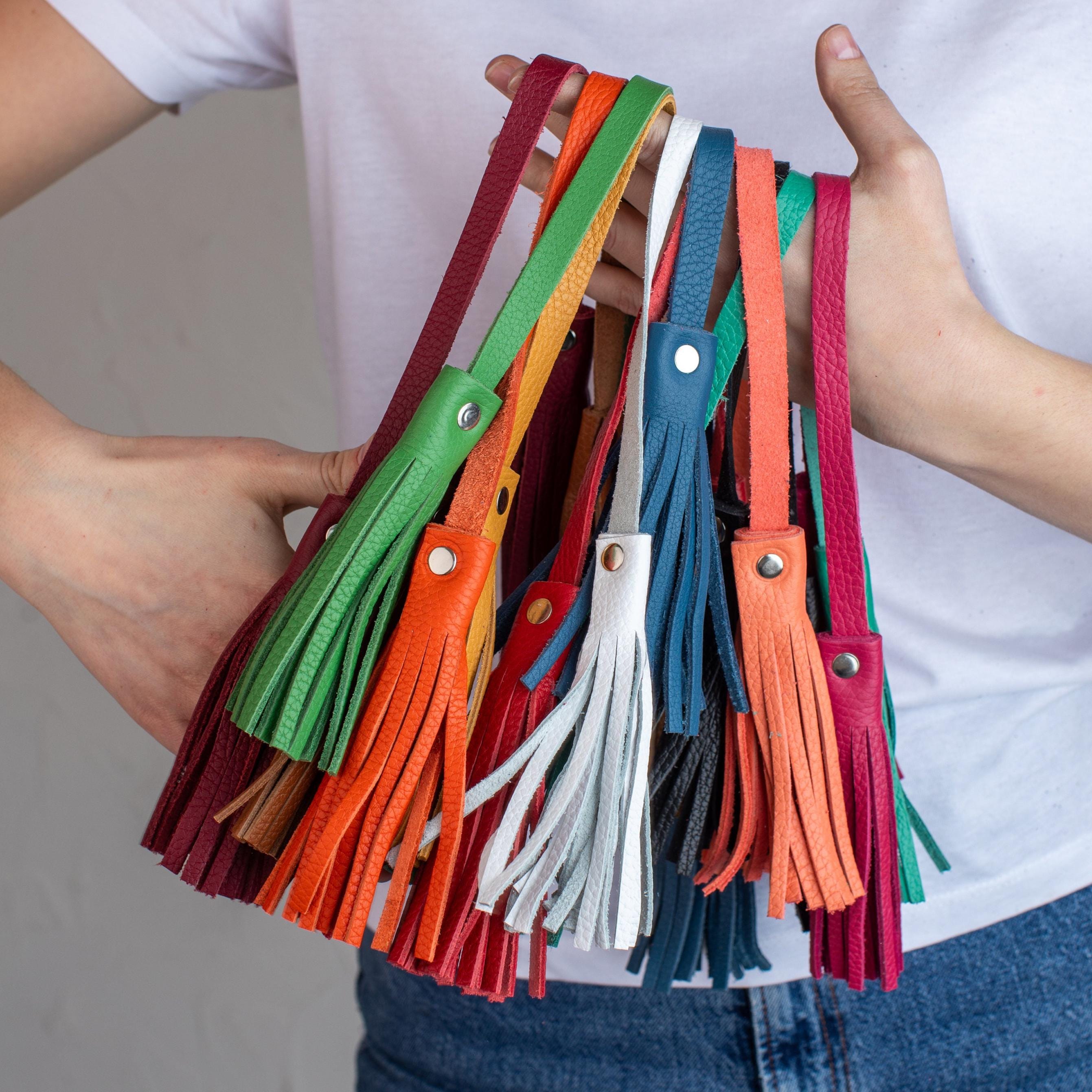 Handmade Pebbled Leather Bag Tassel: Minimalist Charm With Snap Buttons ...
