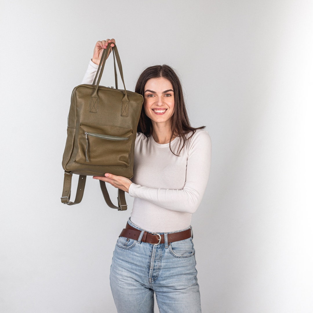 Genuine Pebble Leather Backpack With Zipper | Handcrafted Leather ...