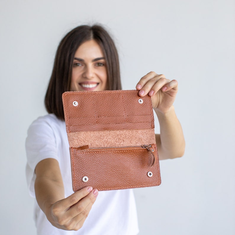 Handmade Pebbled Leather Wallet: Slim Women's Purse With Zipper - Etsy UK