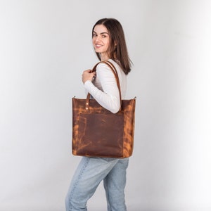 Distressed Leather Tote Bag for Everyday Use | Genuine Leather Shoulder ...