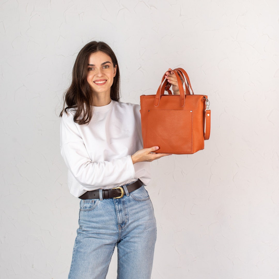 Genuine Leather Pebbled Mini Tote Bag | Personalization Classic Crossbody Mini Bags ...