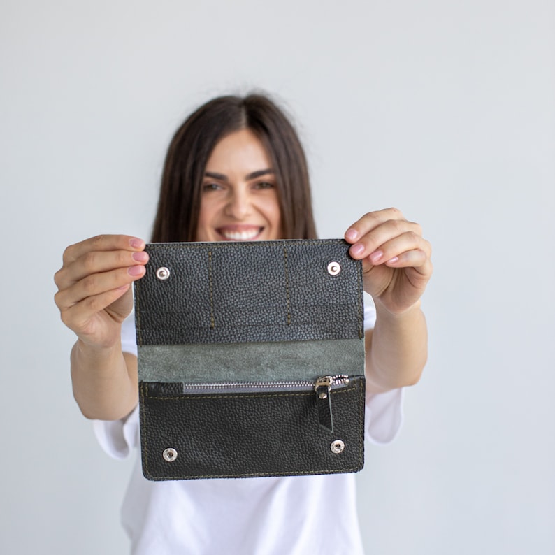 Handmade Pebbled Leather Wallet: Slim Women's Purse With Zipper - Etsy UK