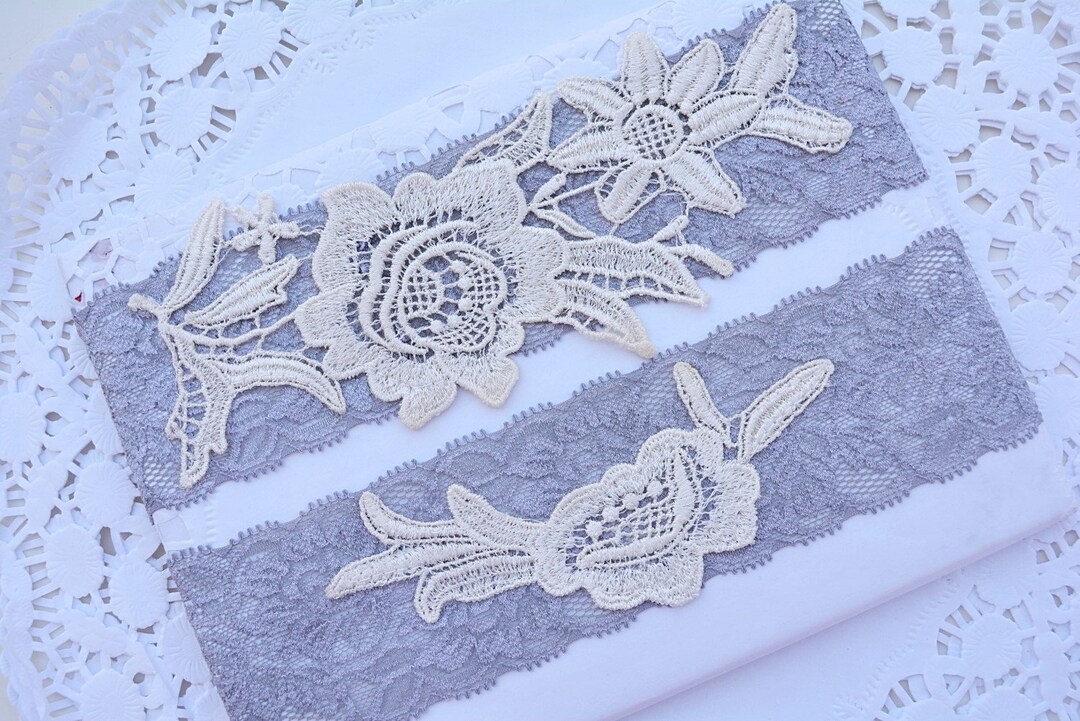 Grey Ivory Lace Wedding Garter Set Bridal Garter Belt Set for Bride ...