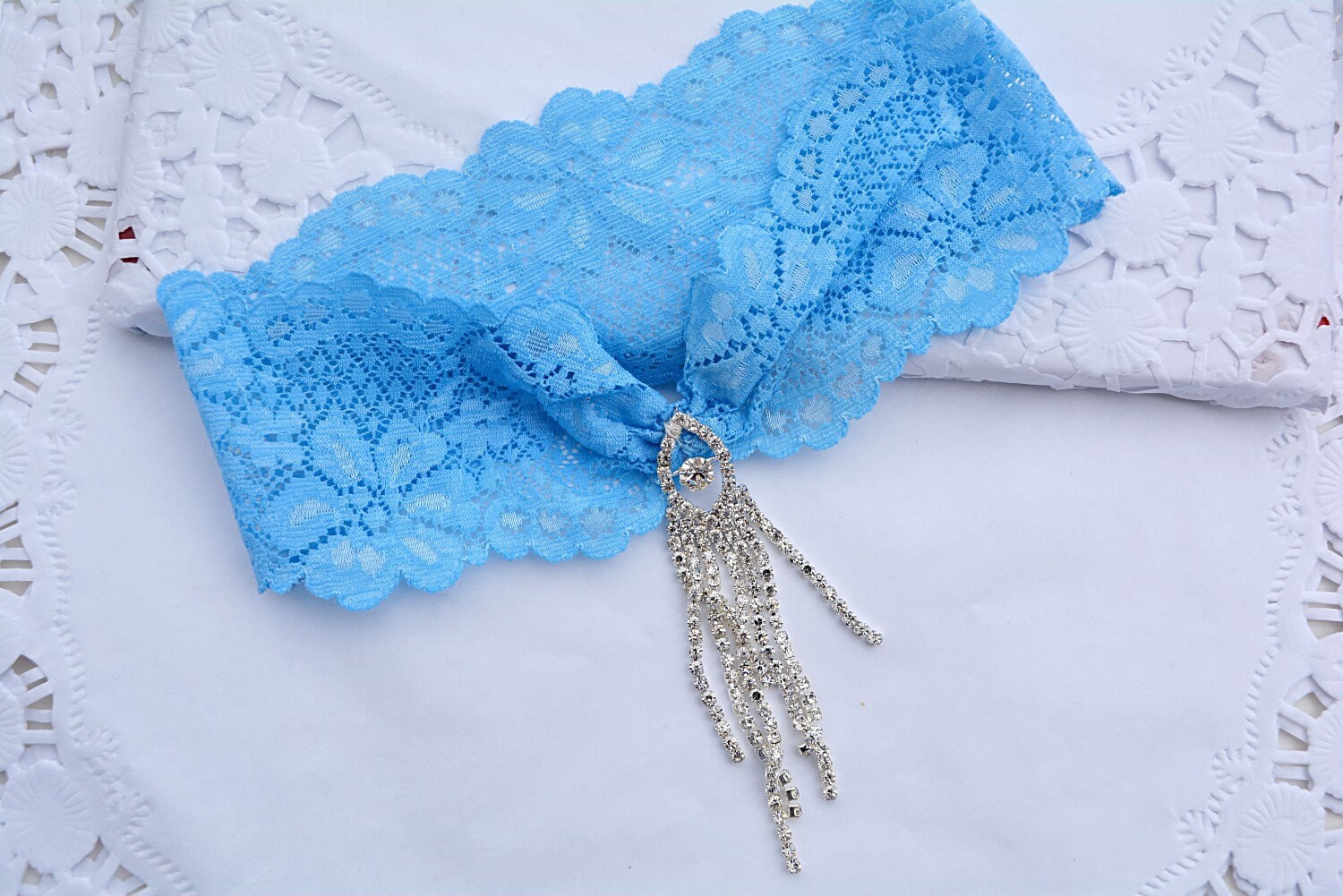 Sky Blue Lace Jewelry Rhinestone Bridal Garter Set, Wedding Garter Set ...