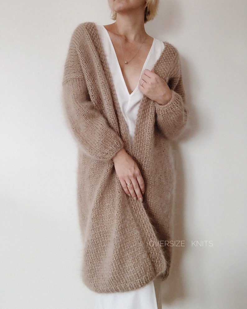 Mohair Cardigan, Chunky Knit Cardigan, Cable Knit Sweater, Long Knit ...