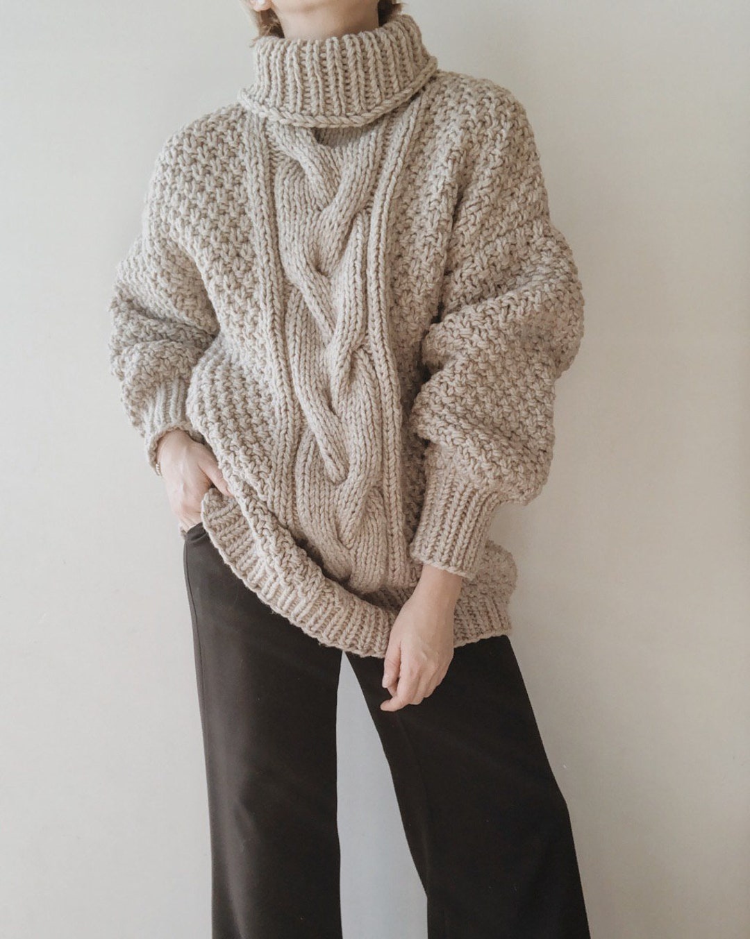 Oversized Sweater, Chunky Knit Cardigan, Cable Knit Sweater, Beige ...