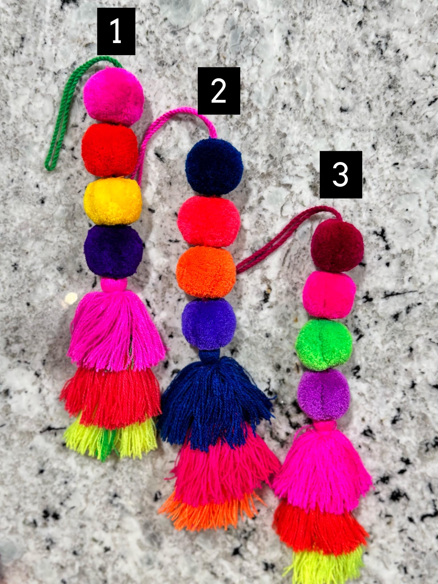 Handmade Multicolor Pom Pom Tassel: Fiesta Decor, Purse Charm - Etsy