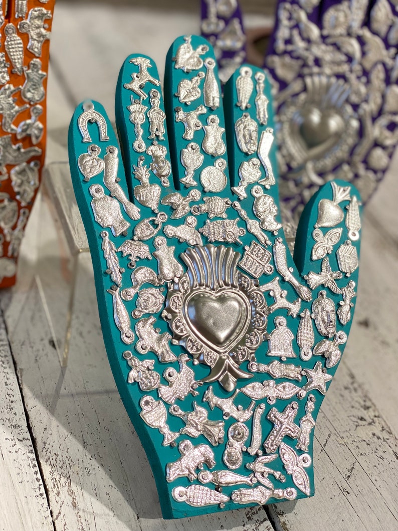 Milagros Hand: Mexican Folk Art, Sacred Heart Wall Decor - Etsy