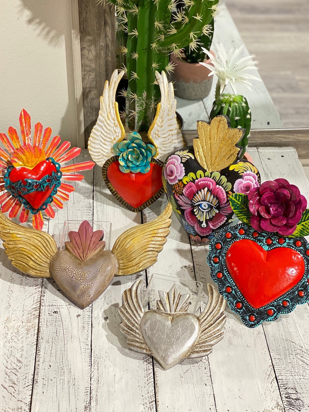 Wood Sacred Heart - Tin Sacred Heart - Milagros - Wall Decor - Gifts ...