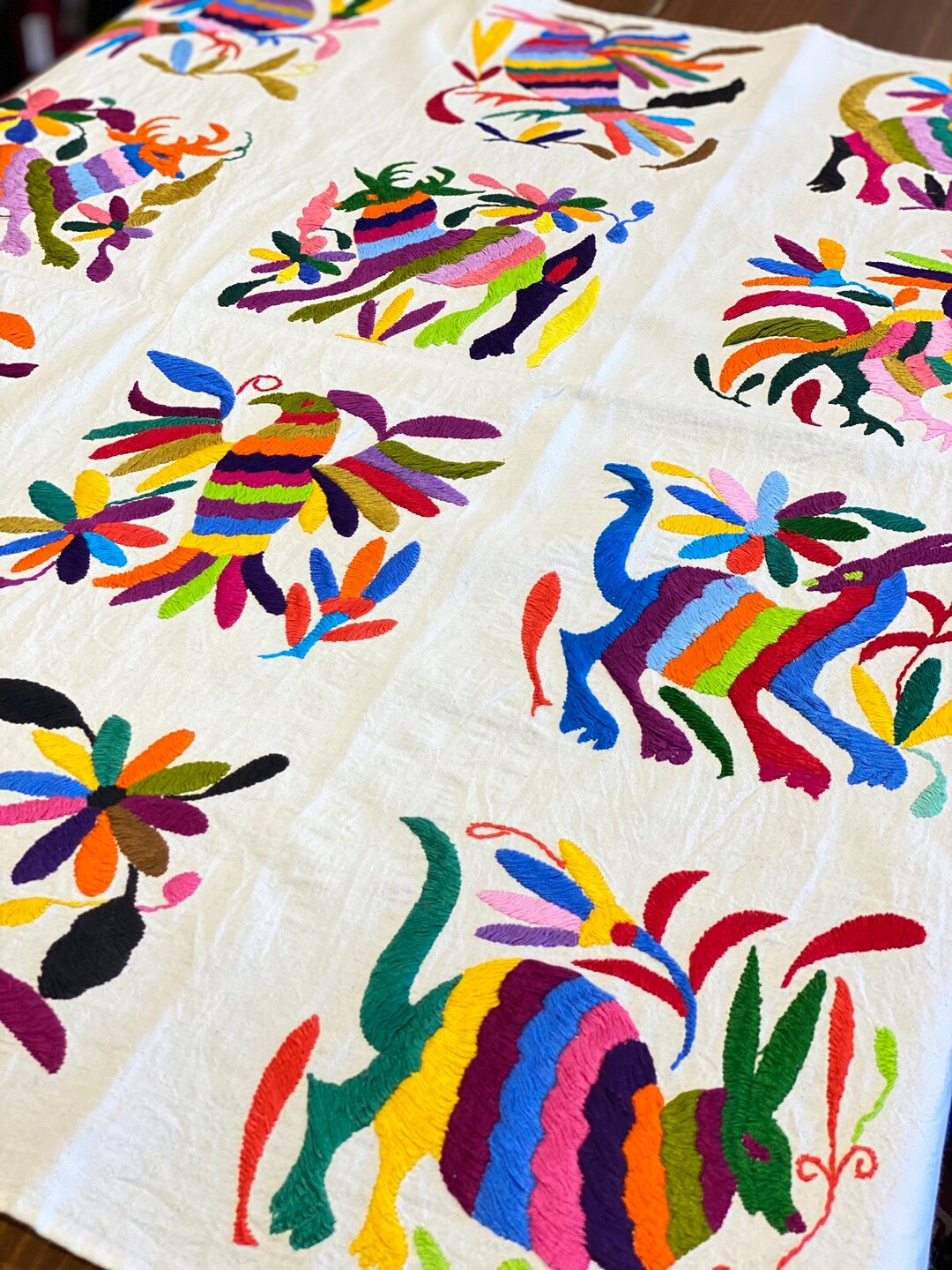 Hand Embroidered Otomi Tablecloth: Mexican Tenango Art, 35x35 - Etsy