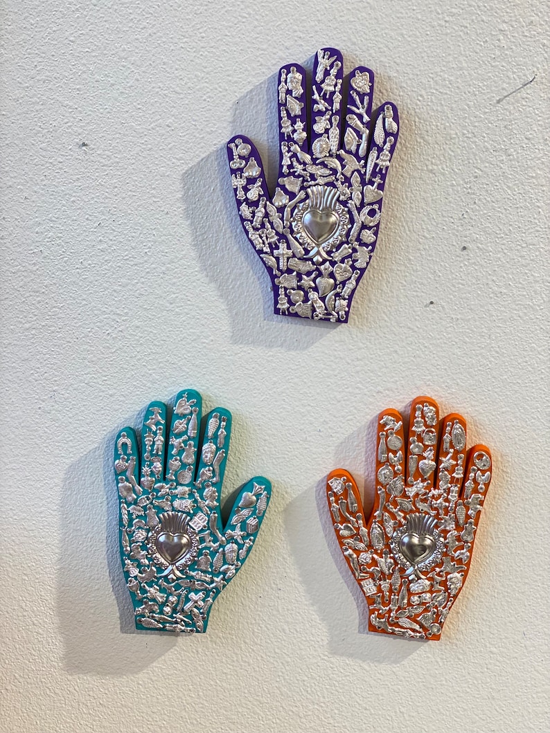 Milagros Hand: Mexican Folk Art, Sacred Heart Wall Decor - Etsy