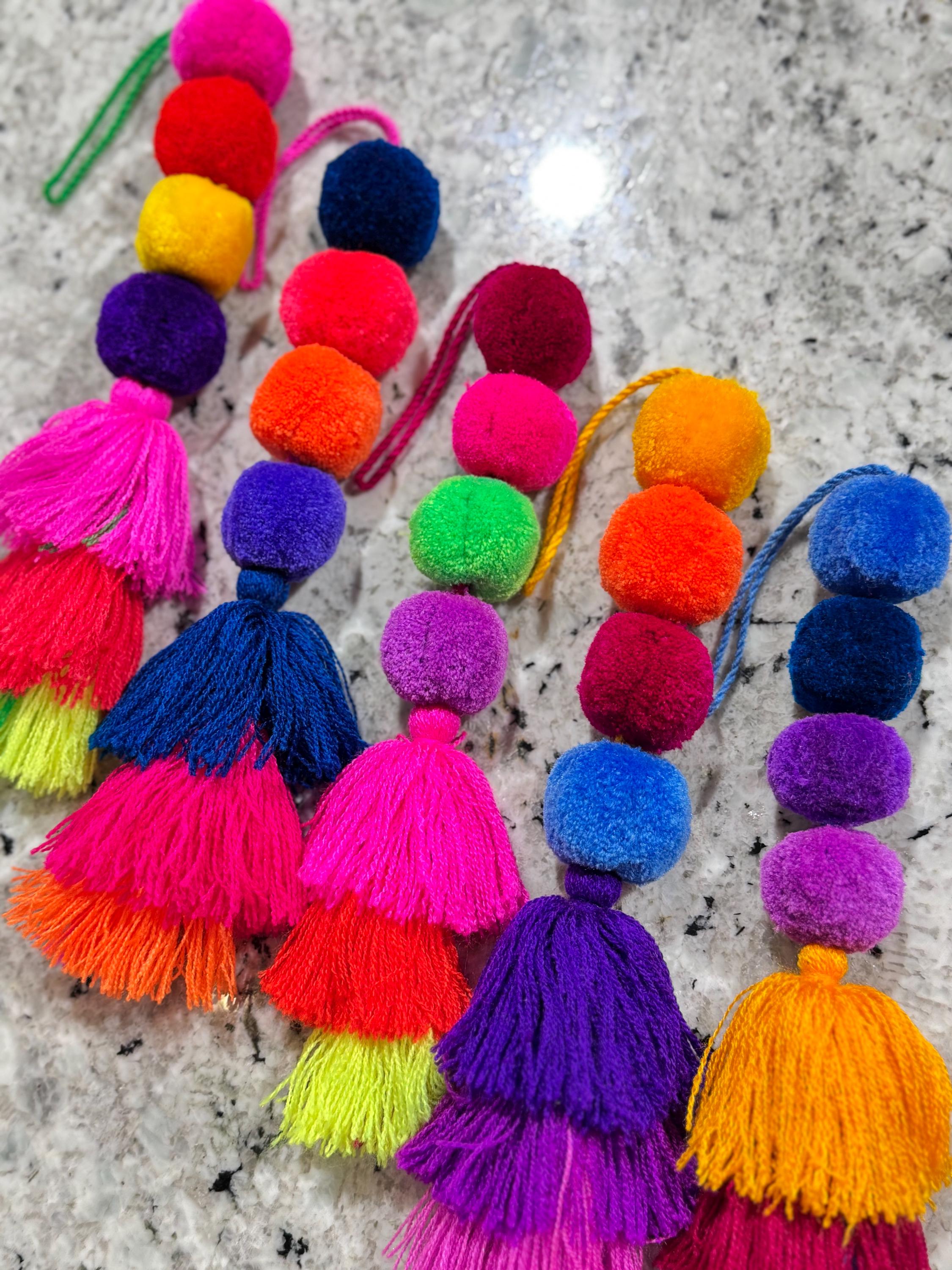 Handmade Multicolor Pom Pom Tassel: Fiesta Decor, Purse Charm - Etsy
