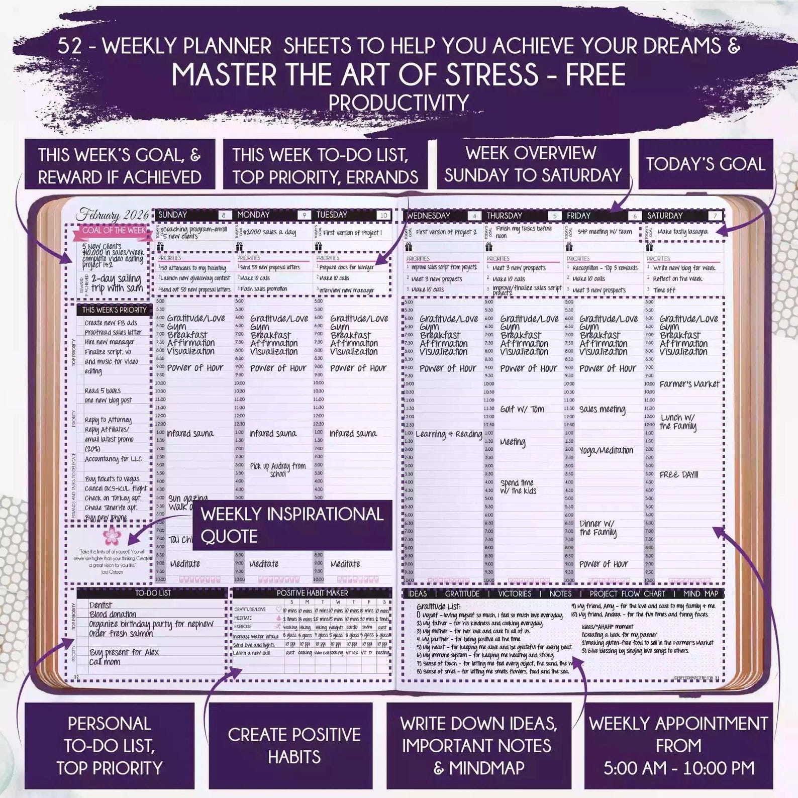 BOGO Jan - Dec 2026 Dated Deluxe LOA 12 Month Planner (B5 Size) Purple ...