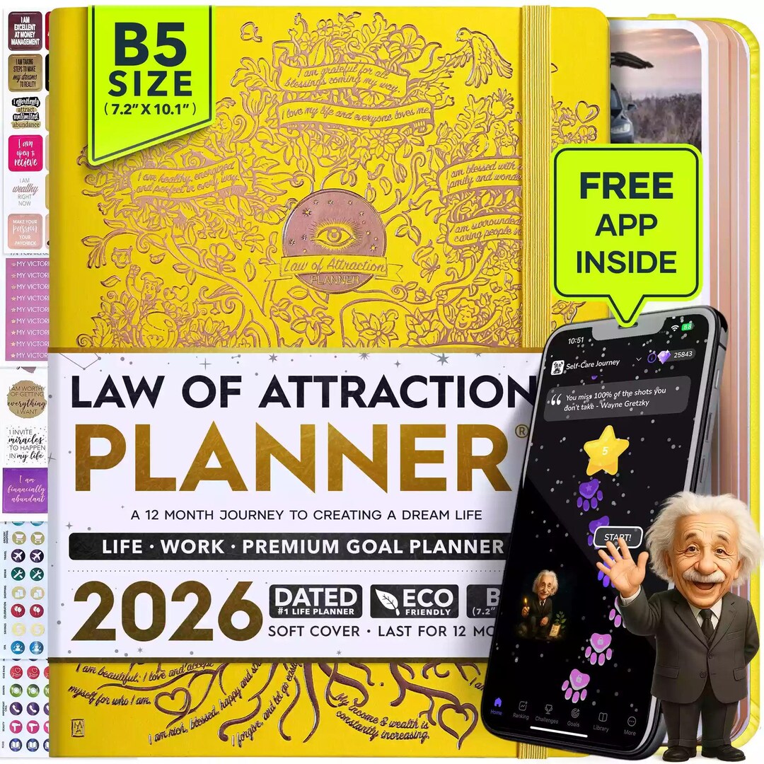 BOGO Jan - Dec 2026 Dated Deluxe LOA 12 Month Planner (B5 Size) Yellow ...