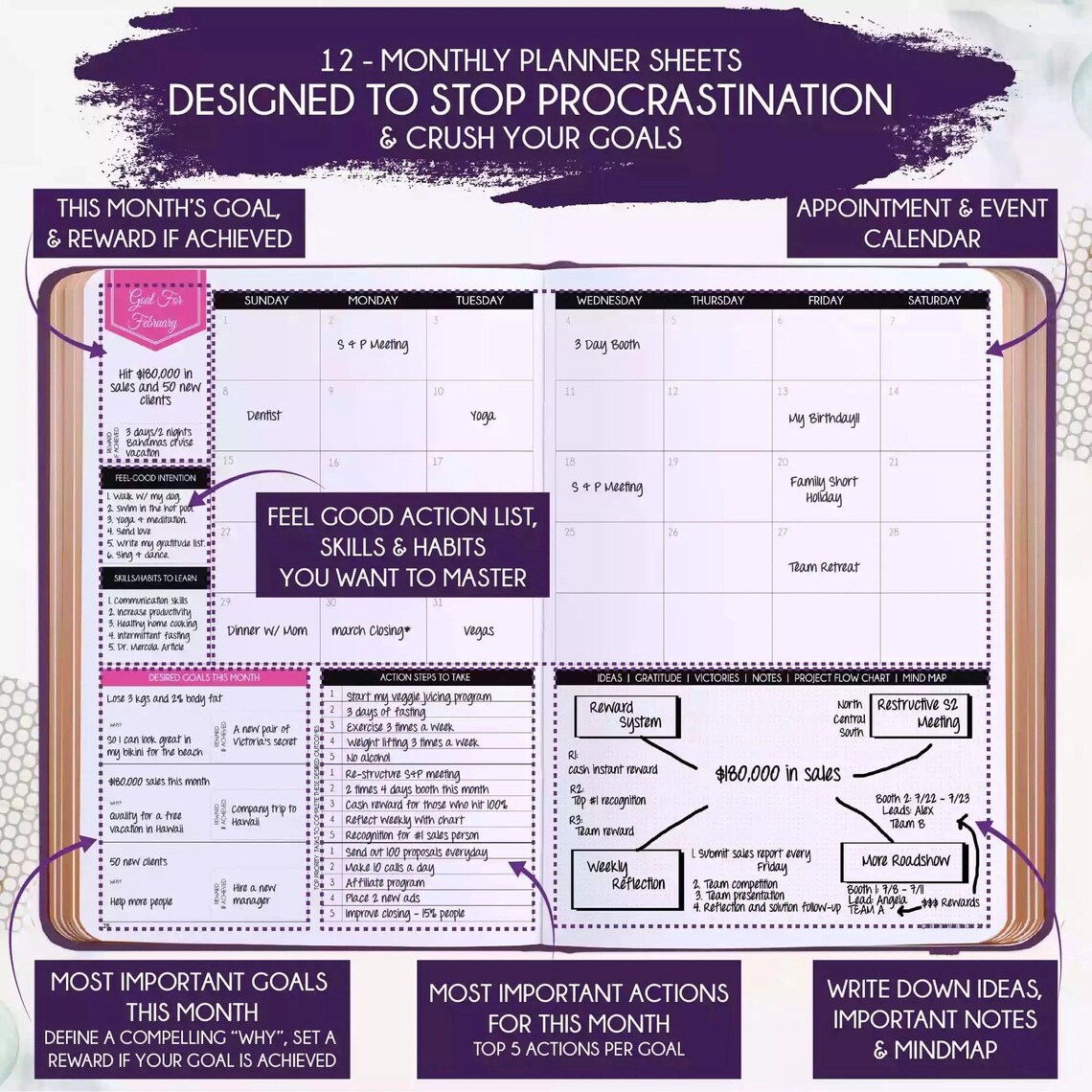 BOGO Jan - Dec 2026 Dated Deluxe LOA 12 Month Planner (B5 Size) Purple ...