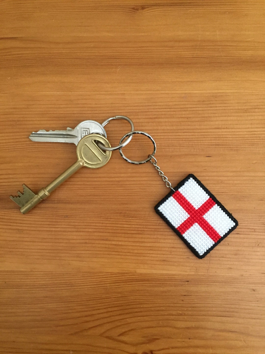 Handmade St George's Flag Cross Stitch Keychain, England Flag Keychain ...