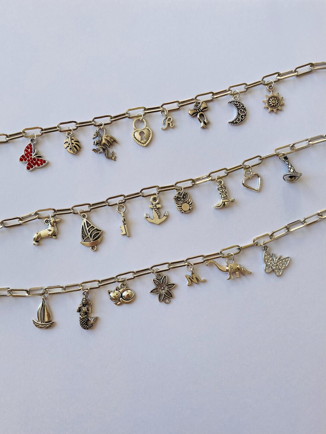 Custom Silver Charm Bracelet, Build Your Own Charm Bracelet, Choose ...