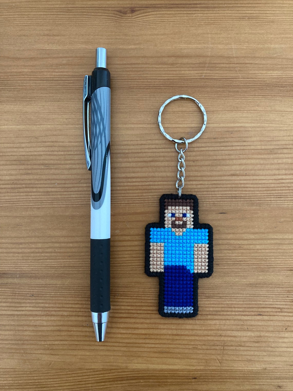 Reversible Handmade Cross Stitch Keychain Steve Keychain | Etsy