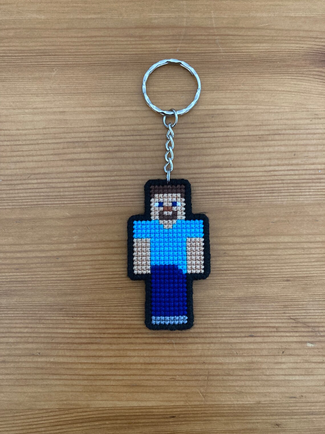 Reversible Handmade Cross Stitch Keychain Steve Keychain | Etsy