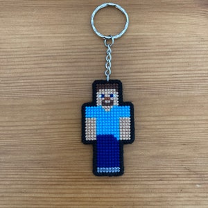 Handmade Double Sided Steve Cross Stitch Keychain, Reversible Plastic ...
