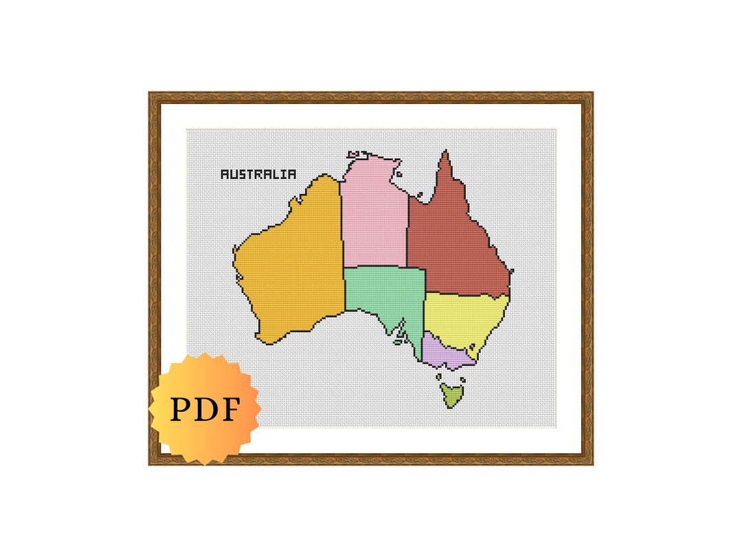 Counted Cross Stitch Pattern Map of Australia, Multicolour Map ...