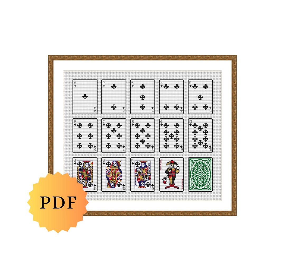 Playing Cards Cross Stitch Pattern, Clubs Suit, Card Game Embroidery ...