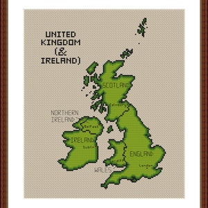 Map of UK and Ireland Counted Cross Stitch Pattern, United Kingdom ...