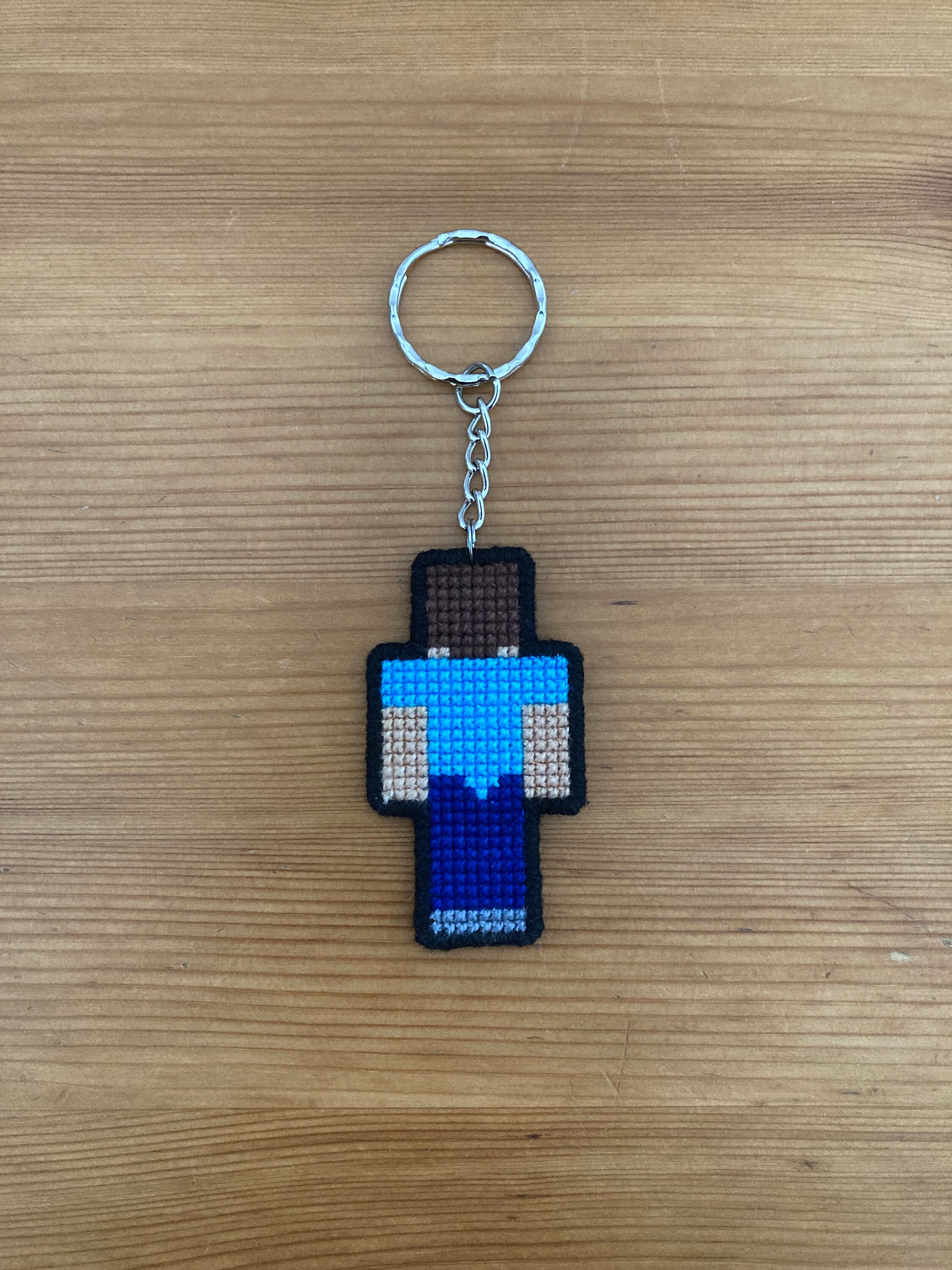 Reversible Handmade Cross Stitch Keychain Steve Keychain - Etsy