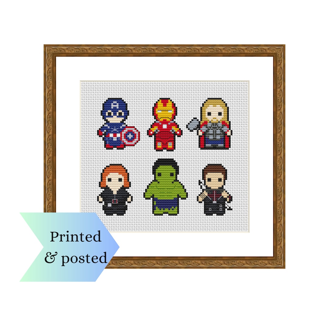 Printed Counted Cross Stitch Sampler, Mini Superhero Character ...