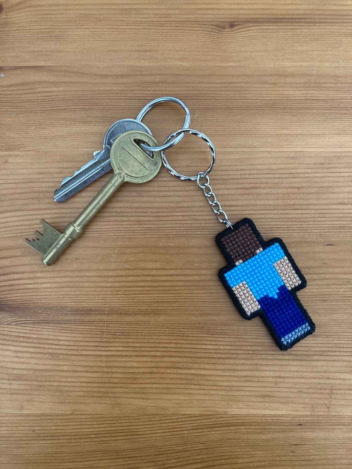 Reversible Handmade Cross Stitch Keychain Steve Keychain - Etsy UK