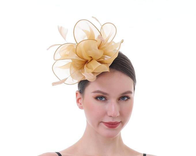 Beige and Golden Fascinator Hat. Champagne Wedding Fascinator. - Etsy