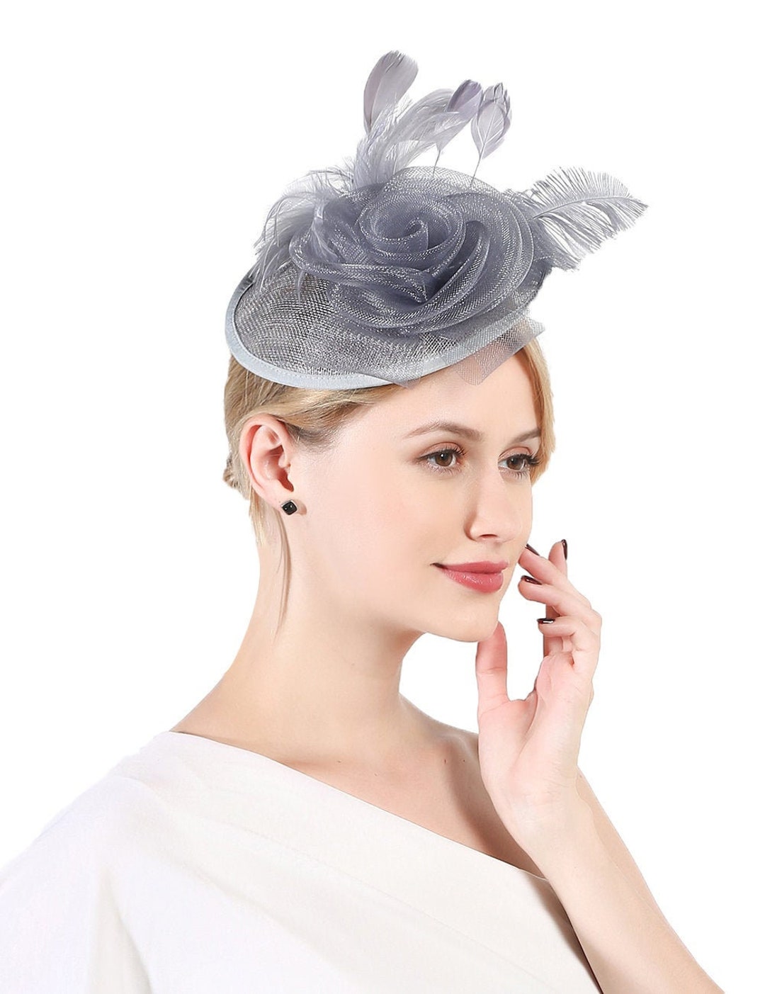 Grey Color Fascinator Hat for Women Tea Party Wedding Kenturky Derby ...