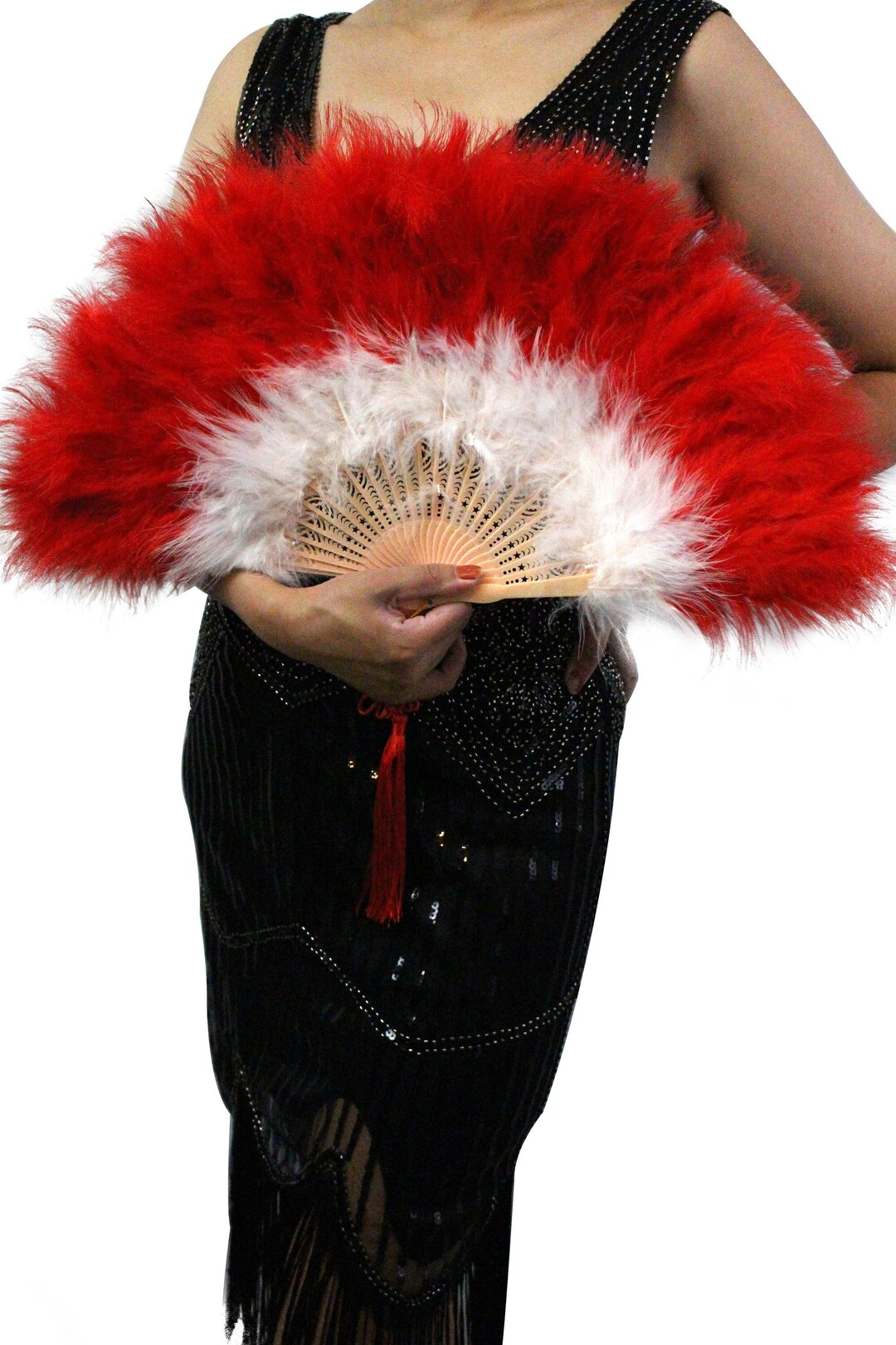 Red & White Large Marabou Feather Fan: Party, Wedding, Costume ...