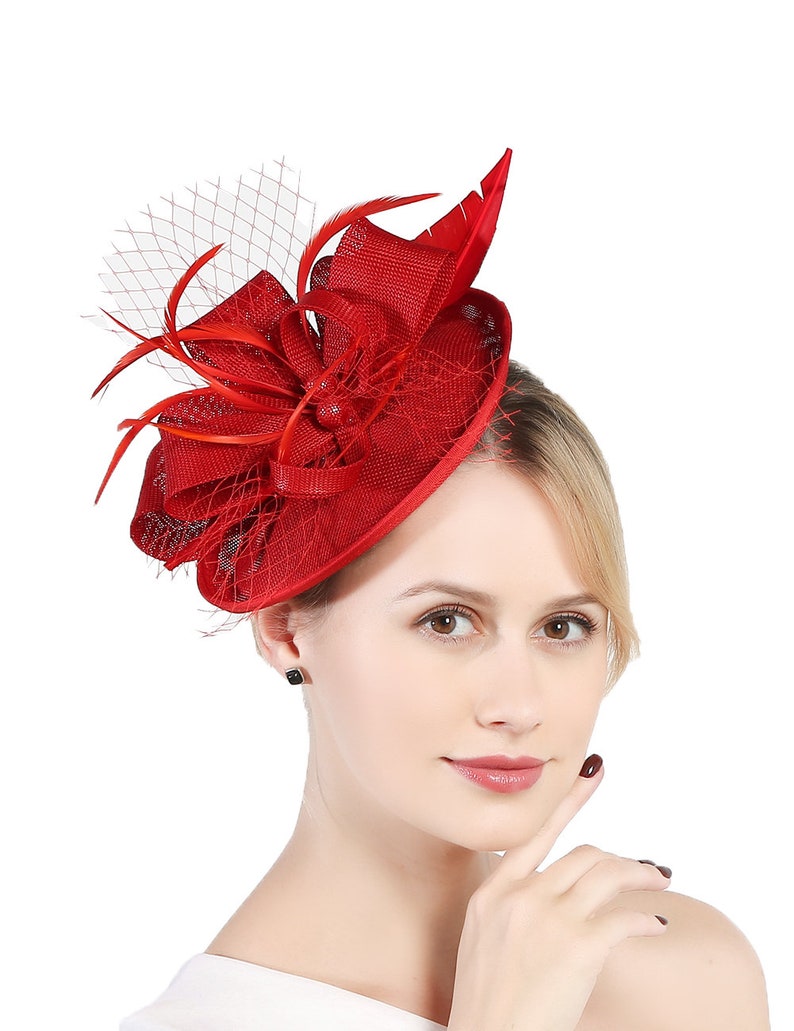 Red Color Fascinator Hat for Women Tea Party Wedding Kenturky | Etsy