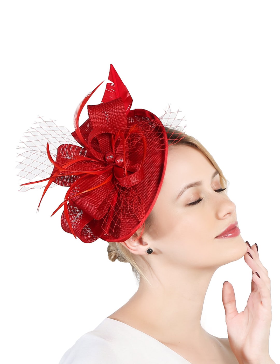 Red Color Fascinator Hat for Women Tea Party Wedding Kenturky Derby ...