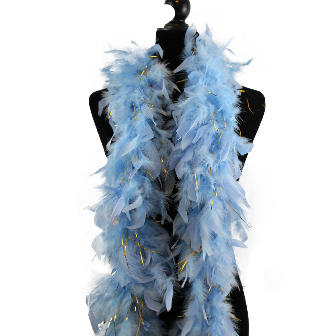 Baby Blue With Gold Lurex 60 Gramchandelle Feather Boa : 2-yard Party ...