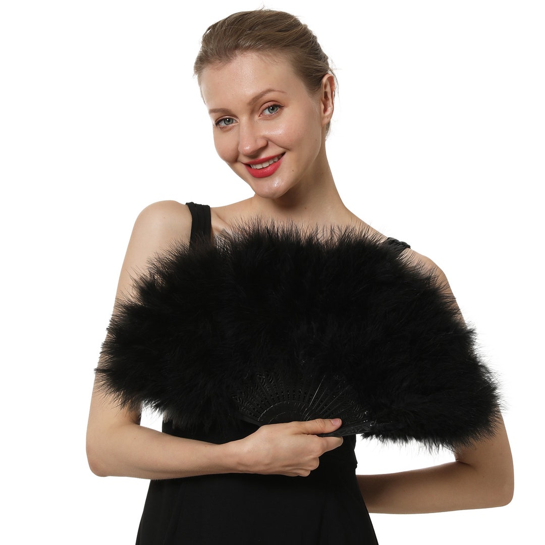 Black Marabou Feather Fan, Great for Party, Wedding, Halloween Costume ...