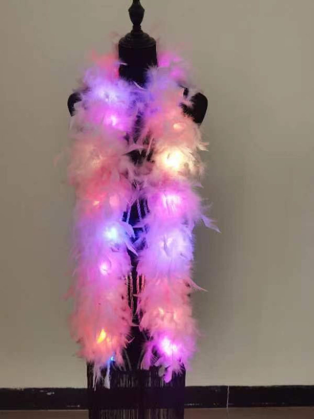 Pink W/ Colorful LED Lights 55 Gram Chandelle Feather Boa, 2 Yard Long ...