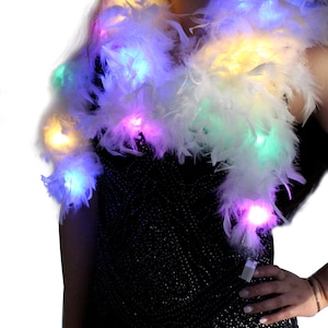 Baby Blue W/ Colorful LED Lights 55 Gram Chandelle Feather Boa, 2 Yard ...