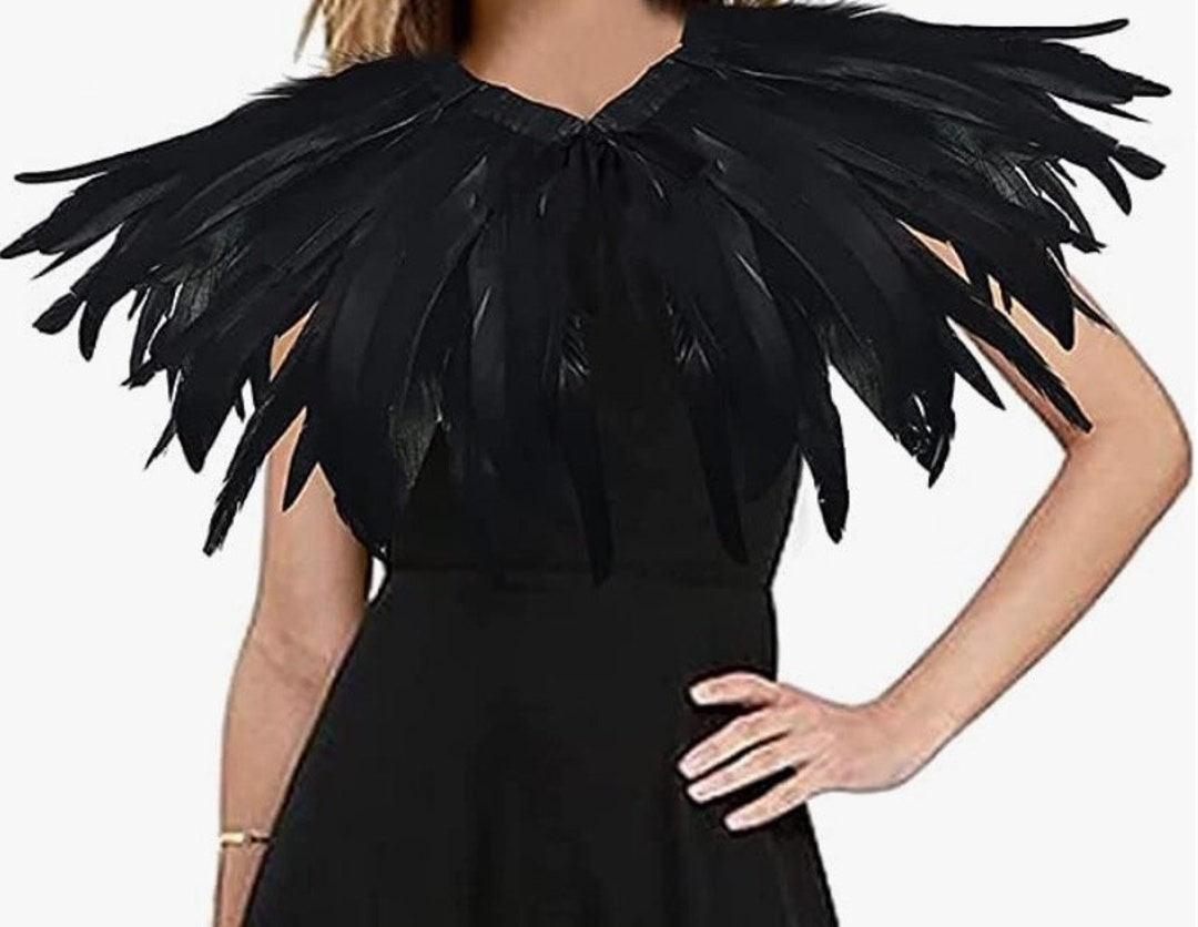 Black Feather Shrug Shawl Collar Gothic Victorian Feather Shawl for ...